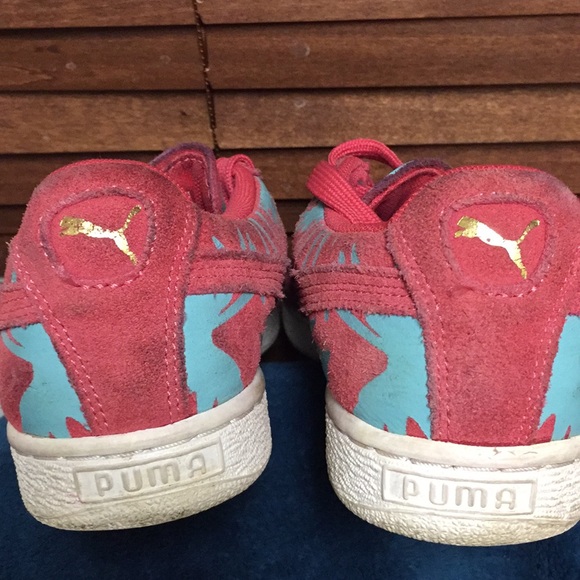 Puma | Shoes | Pretty Pink Pumas With Turquoise Designs | Poshmark